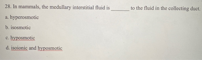 Solved 28. In mammals, the medullary interstitial fluid is | Chegg.com