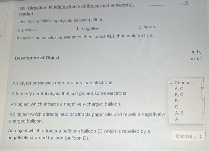 Solved (5 Q2: Direction: Multiple choice of the correct | Chegg.com