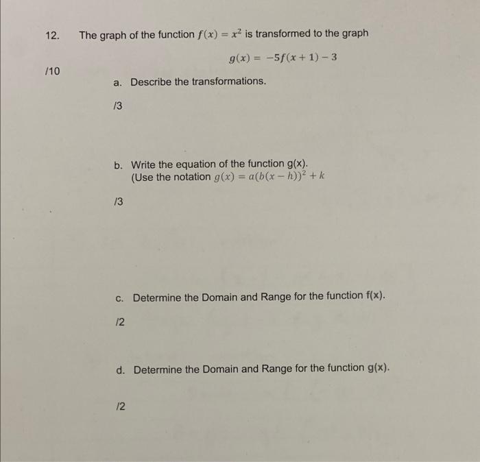 Solved 2. The graph of the function f(x)=x2 is transformed | Chegg.com