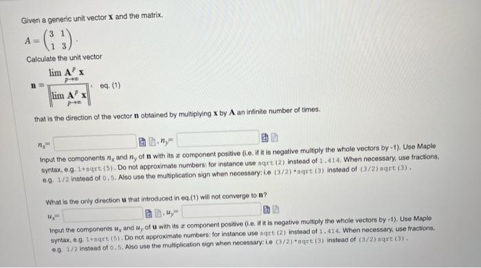 Solved Given a generic unit vector x and the matrix. | Chegg.com