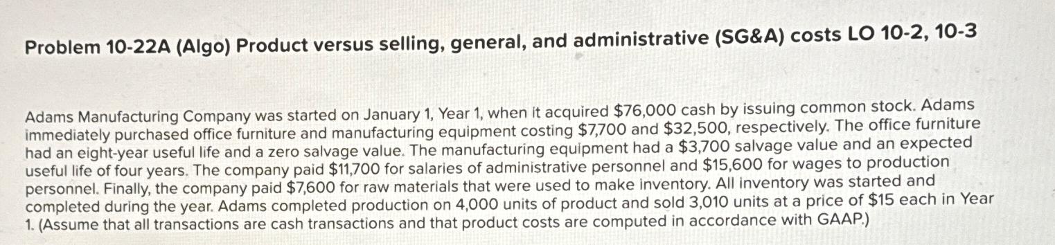 Solved Problem 10-22A (Algo) Product versus selling, | Chegg.com