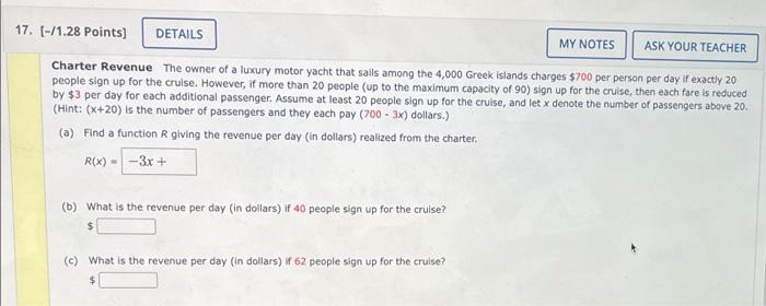 Solved Charter Revenue The owner of a luxury motor yacht | Chegg.com