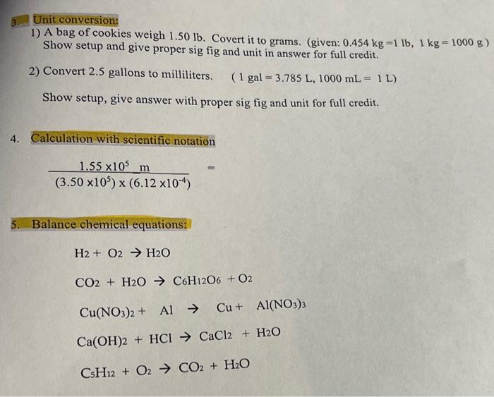Solved 3. Unit conversion: 1) A bag of cookies weigh 1.50lb. | Chegg.com