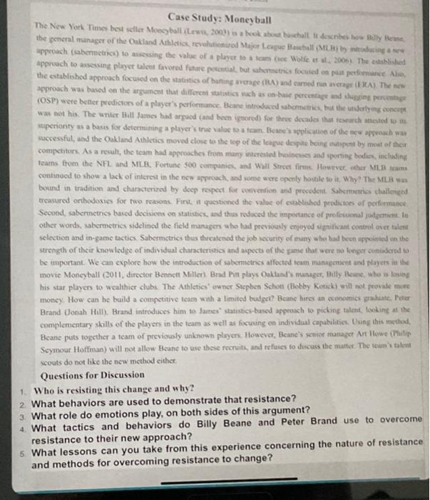 Solved Case Study: Moneyball superionty as a basis for | Chegg.com