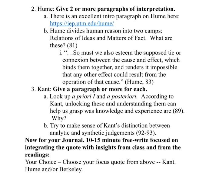 2. Hume: Give 2 or more paragraphs of interpretation. | Chegg.com