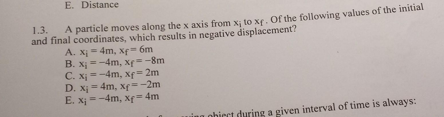 Solved 1.3. A particle moves along the x axis from xi to xf. | Chegg.com