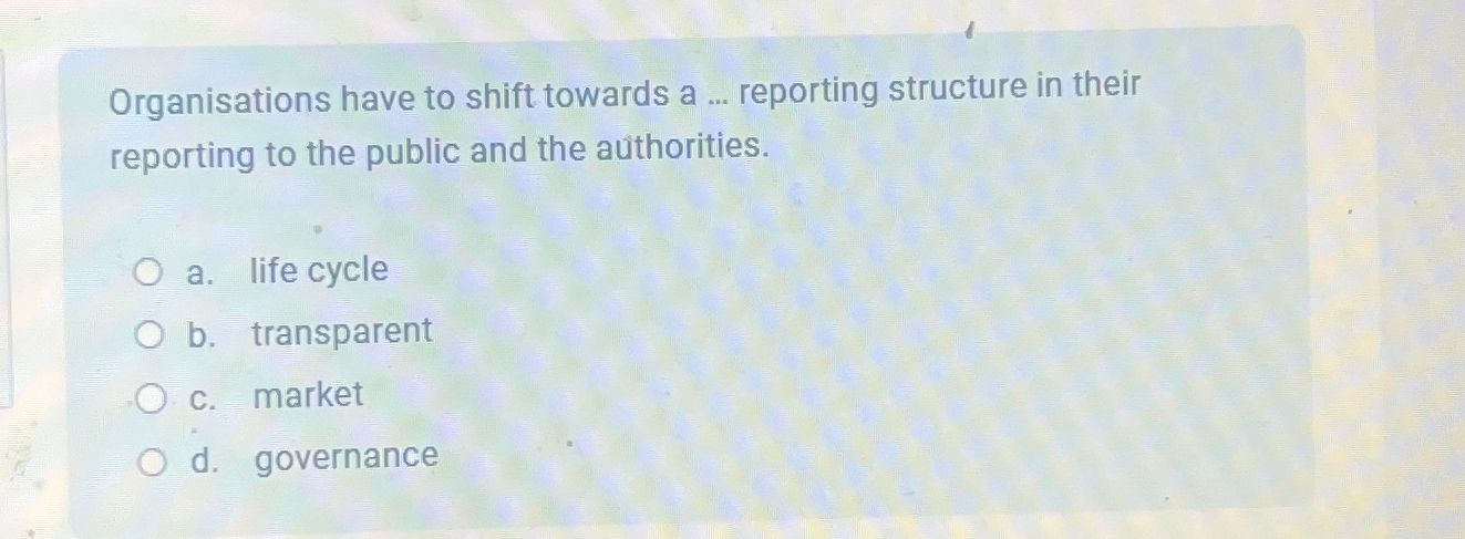 Solved Organisations have to shift towards a ... ﻿reporting | Chegg.com