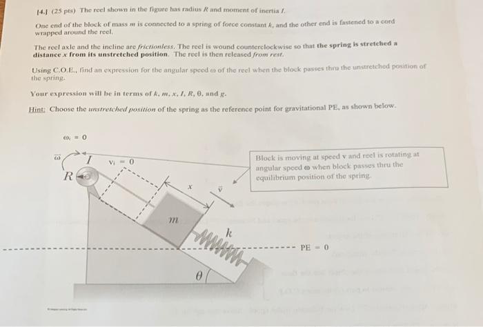 Solved 14.1 (25 pts) The reel shown in the figure has radius | Chegg.com