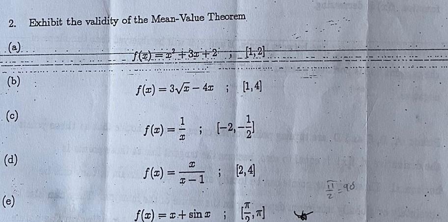 Solved 2. Exhibit the validity of the Mean-Value Theorem | Chegg.com
