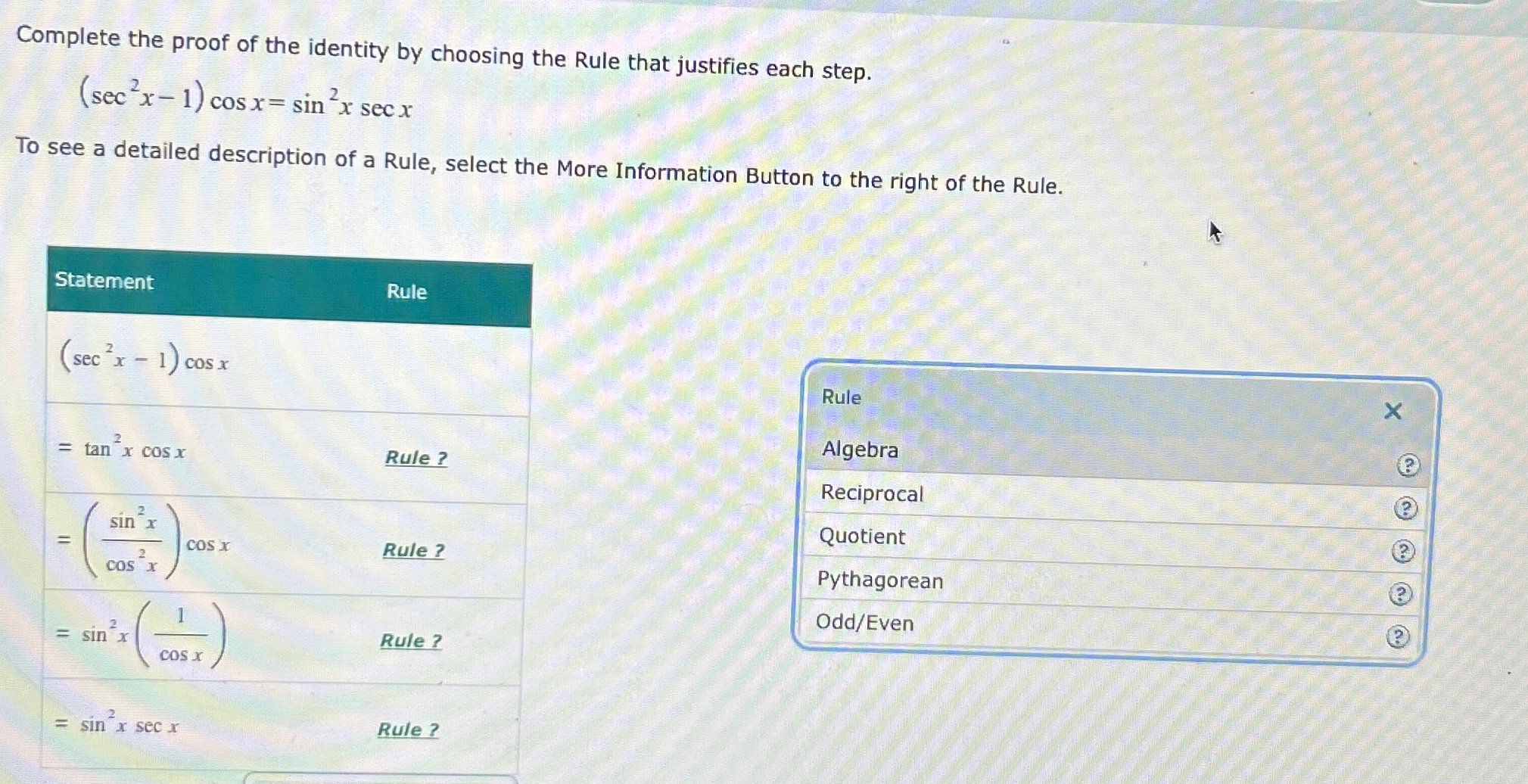 Solved Complete the proof of the identity by choosing the | Chegg.com