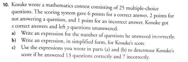 Solved 10. Kosuke wrote a mathematics contest consisting of | Chegg.com