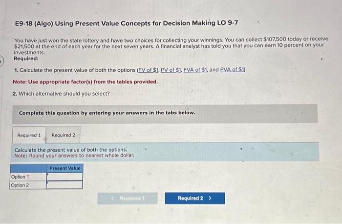 Solved E9-18 (Algo) Using Present Value Concepts for | Chegg.com