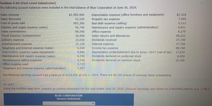 Solved Problem 4-04 (Part Level Submission) The following | Chegg.com