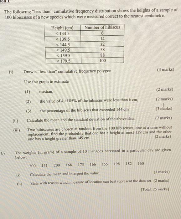 Solved 20n The following less than" cumulative frequency | Chegg.com