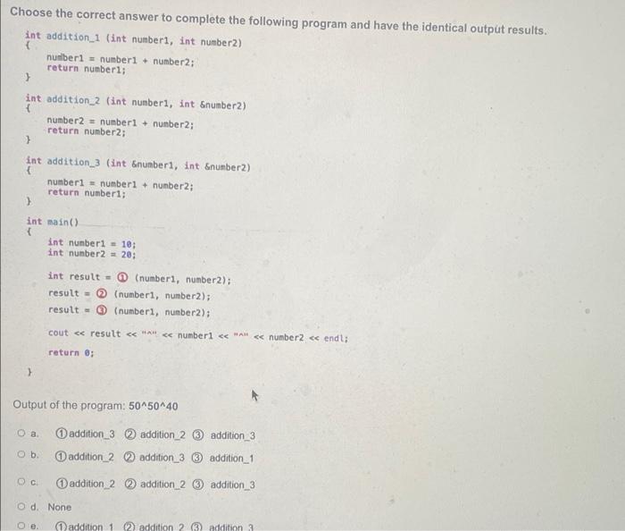 Solved Choose the correct answer to complete the following | Chegg.com