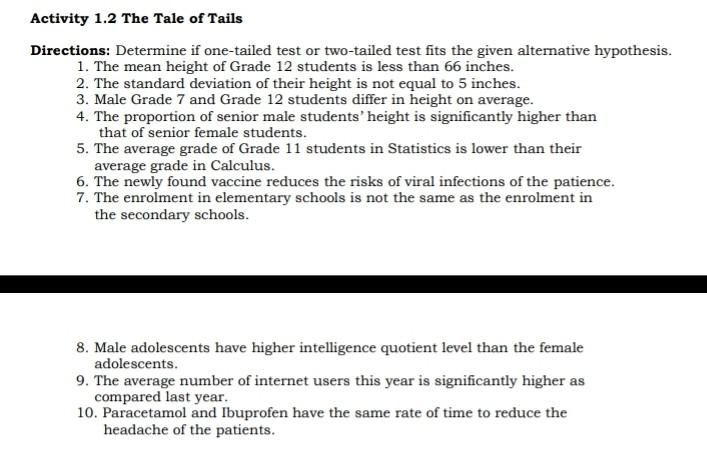Solved Activity 1.2 The Tale of Tails Directions: Determine | Chegg.com