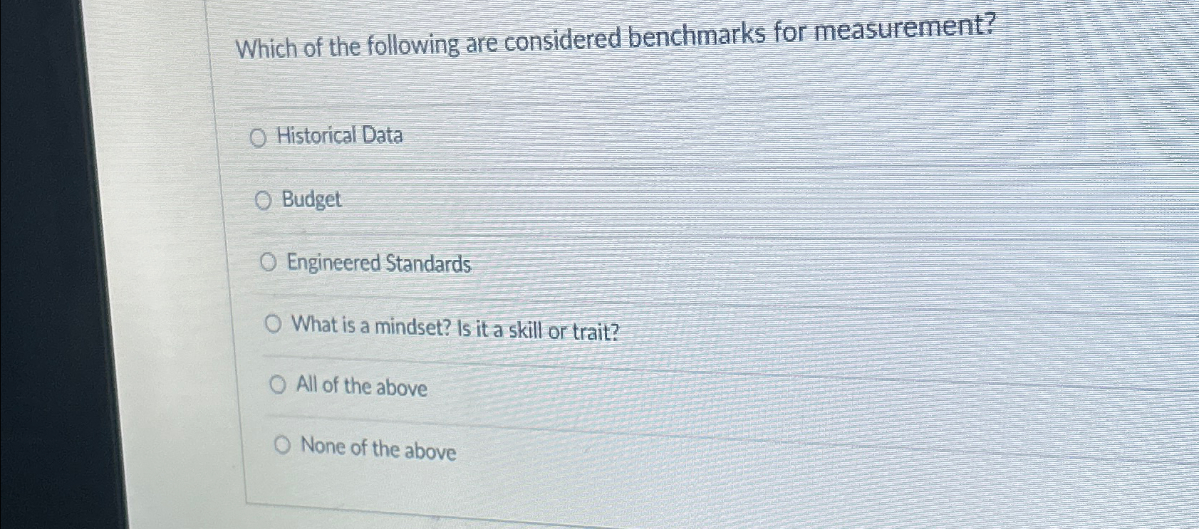 Solved Which of the following are considered benchmarks for | Chegg.com