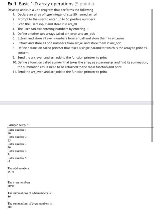 Solved Ex 1. Basic 1-D array operations (5 points) Develop | Chegg.com