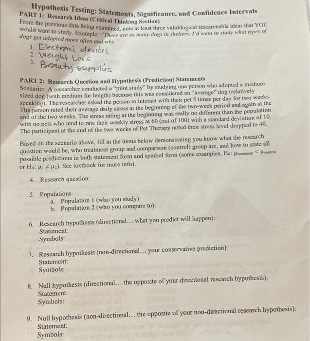 Solved Hypothesis Testing: Statements, Significance, and | Chegg.com