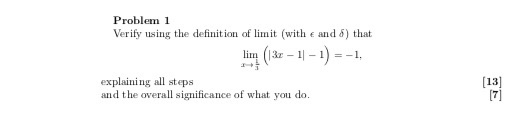 Solved Problem 1 Verify using the definition of limit (with | Chegg.com