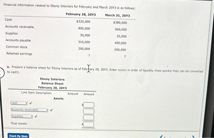 Solved Financial information related to Ebony Interiors for | Chegg.com Solved Financial information related to Ebony Interiors for | Chegg.com