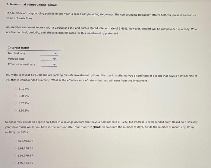 Solved 3. Nonannual compounding period The number of | Chegg.com