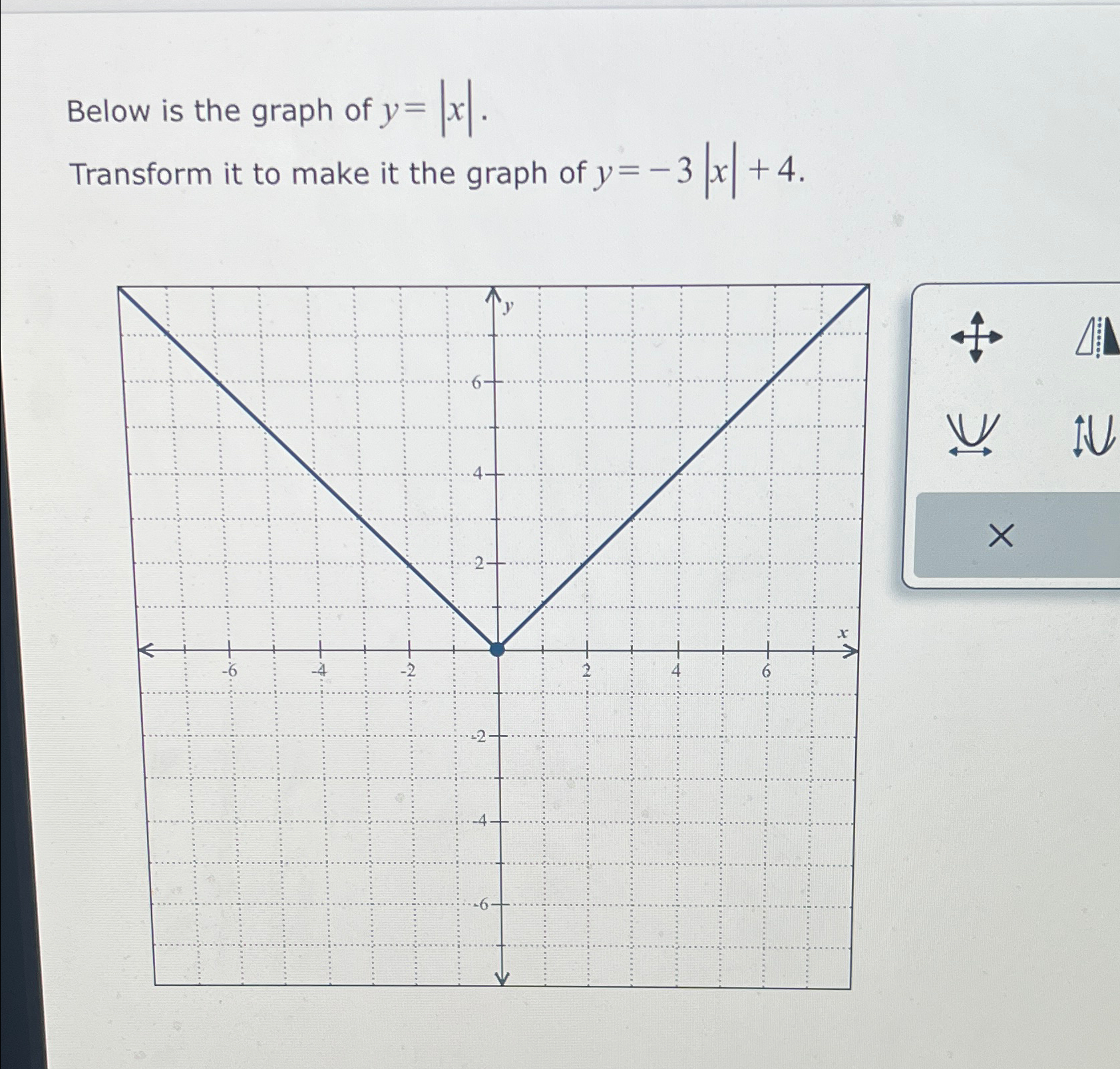 Solved Below is the graph of y=|x|.Transform it to make it | Chegg.com