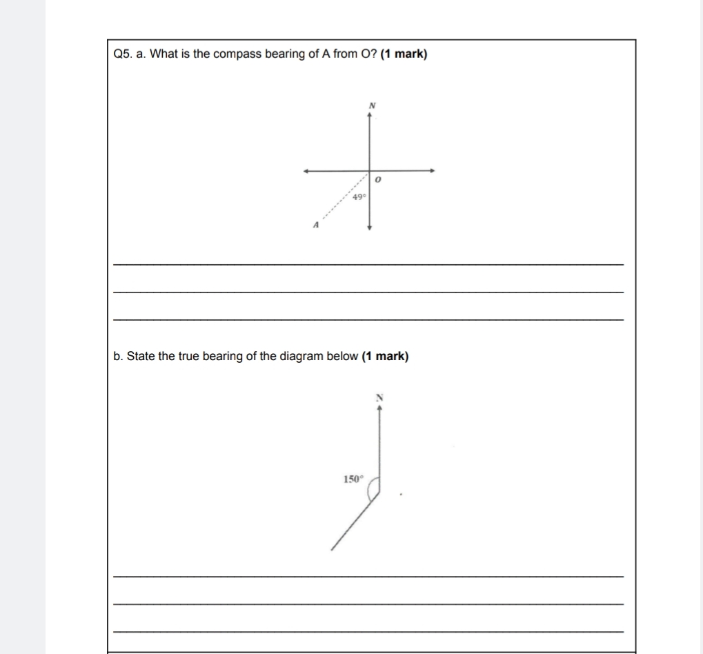 Solved Q5. ﻿a. ﻿What is the compass bearing of A from O? (1 | Chegg.com