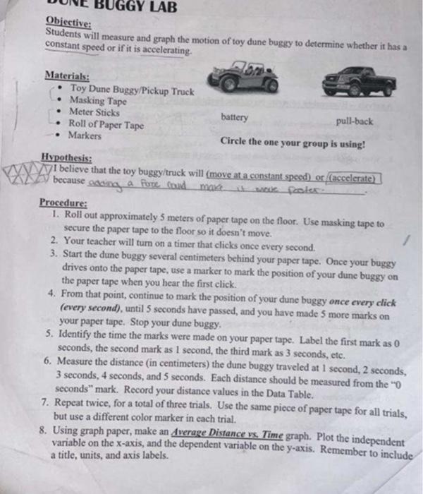 Solved BUGGY LAB Objective: Students will measure and graph | Chegg.com