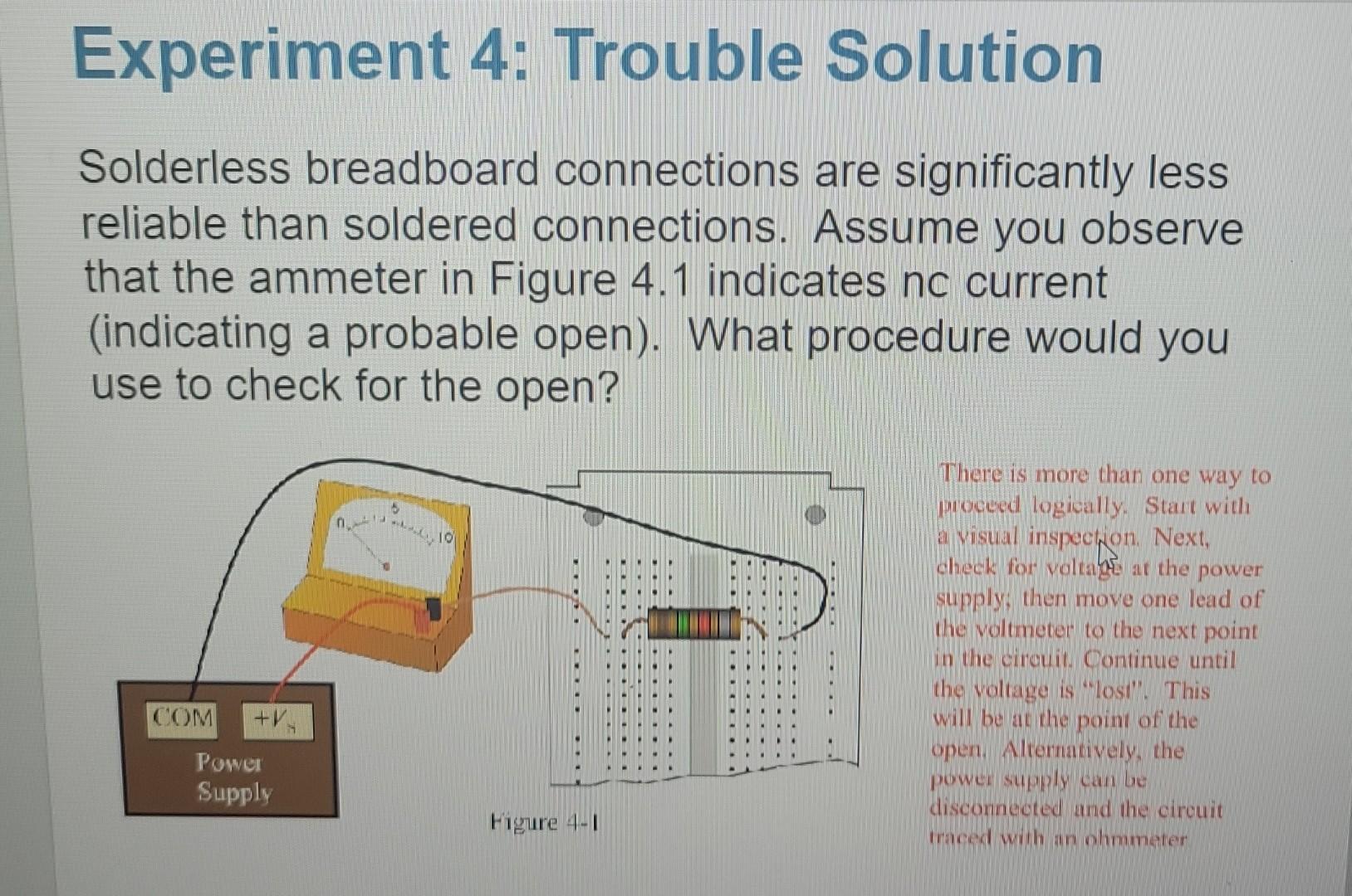 Solved Experiment 4: Trouble Solution Solderless breadboard | Chegg.com