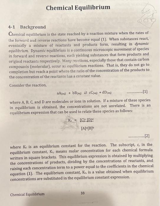 Solved Chemical Equilibrium 4-1 Background Chemical | Chegg.com