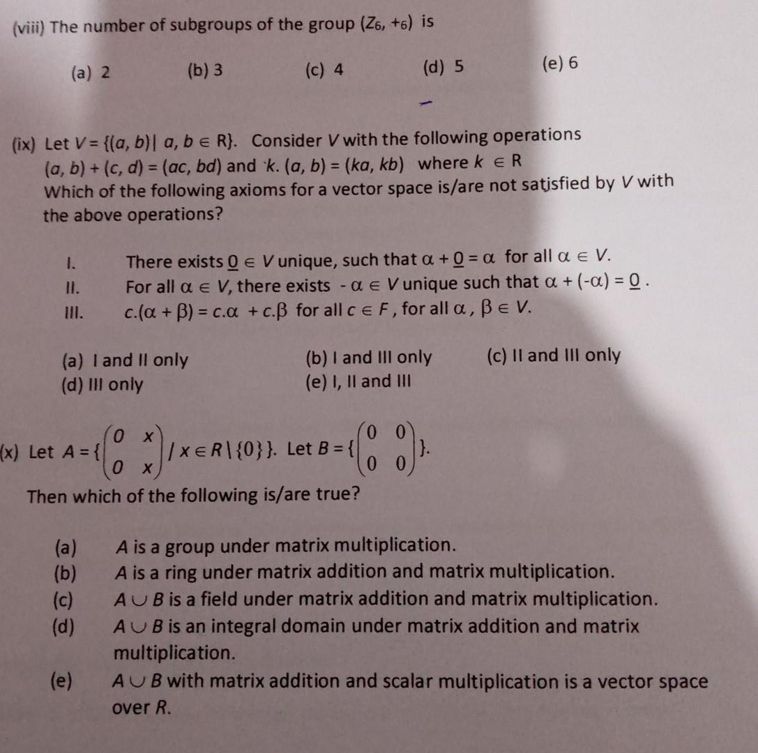 Solved (viii) The number of subgroups of the group (Z6,+6) | Chegg.com