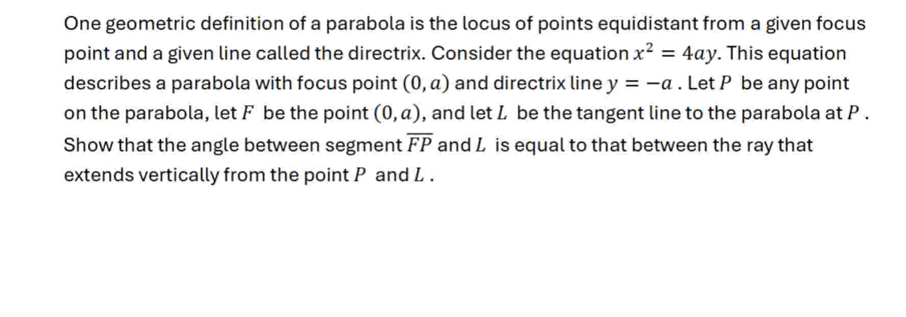 Solved One geometric definition of ﻿a parabola is ﻿the locus | Chegg.com