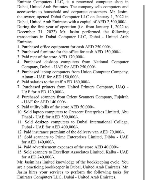 Solved Emirate Computers LLC, is a renowned computer shop in | Chegg.com