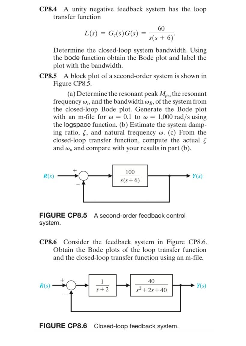 Solved CP8.4 A unity negative feedback system has the loop | Chegg.com