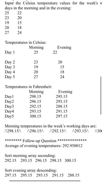 Solved Exercise 1 - Week's Working Days Temperature (°C to | Chegg.com