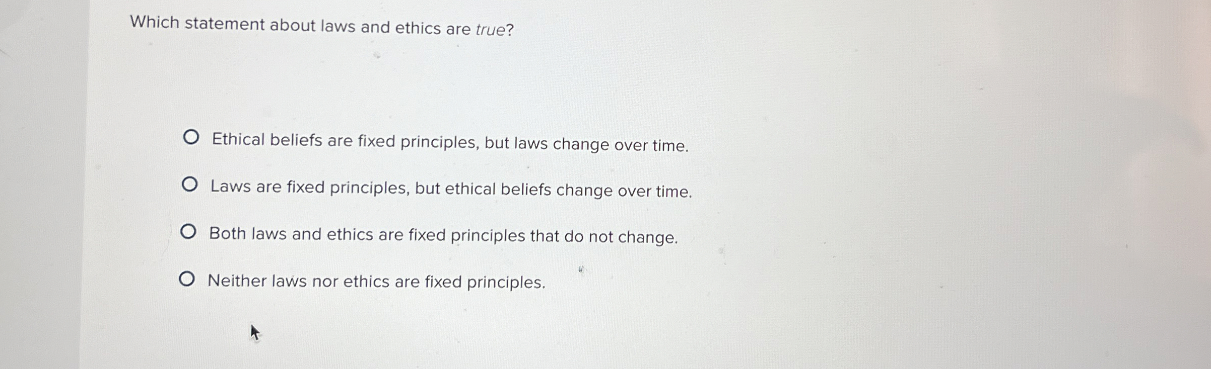 Solved Which statement about laws and ethics are | Chegg.com