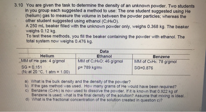 3.10 You are given the task to determine the density | Chegg.com