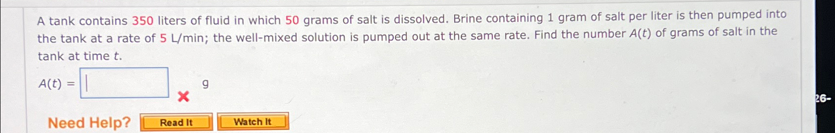 Solved A tank contains 350 ﻿liters of fluid in which 50 | Chegg.com