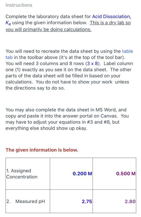 Instructions Complete the laboratory data sheet for | Chegg.com