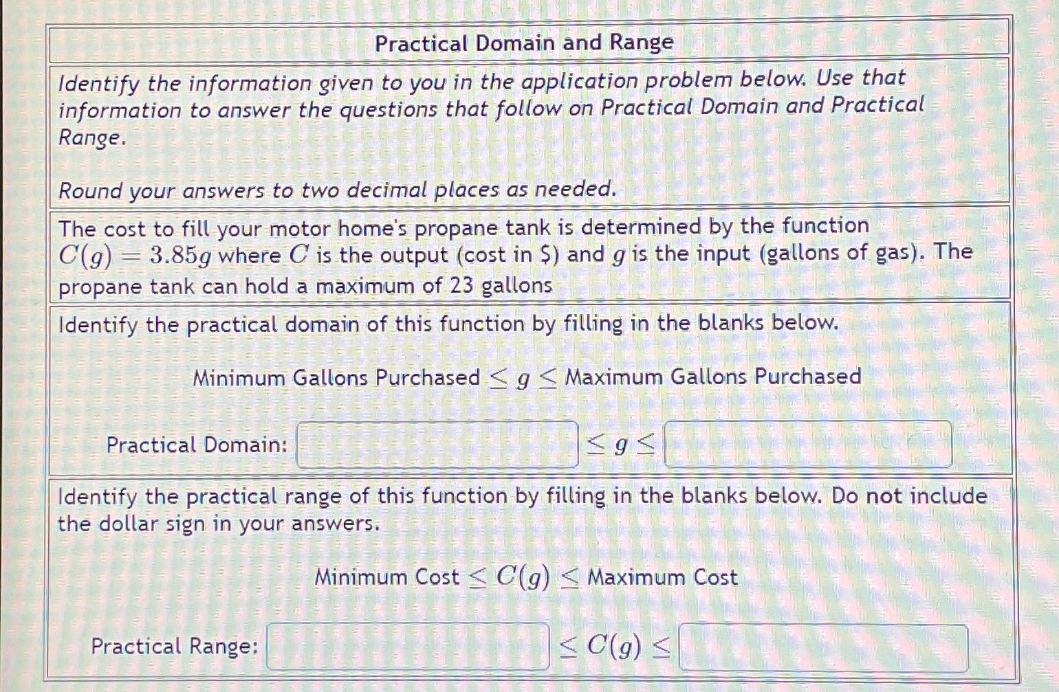 Solved Practical Domain and RangeIdentify the information | Chegg.com