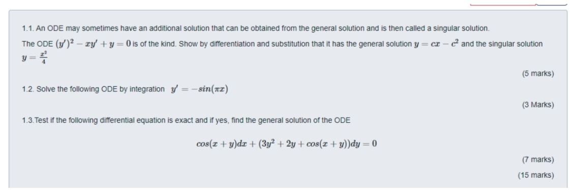 Solved 1.1. ﻿An ODE may sometimes have an additional | Chegg.com