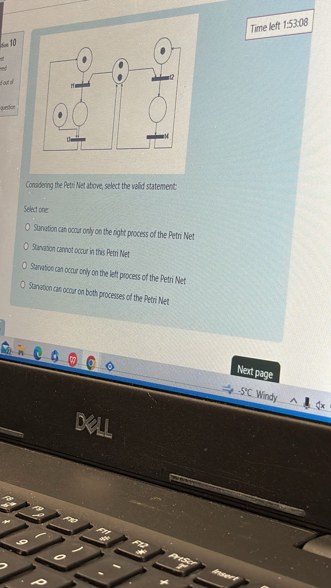 Solved Time left 1:53:08Considering the Petri Net above, | Chegg.com