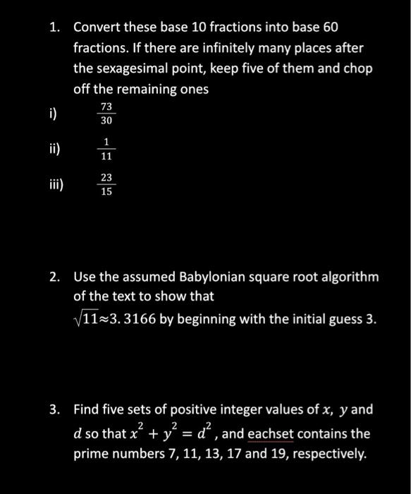 Solved 1. Convert these base 10 fractions into base 60 | Chegg.com
