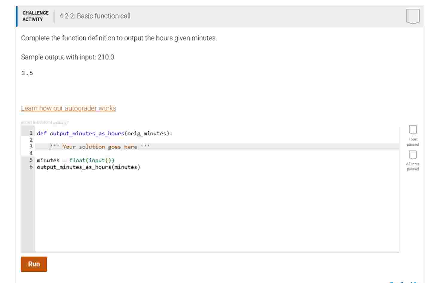 Solved Complete the function definition to output the hours | Chegg.com