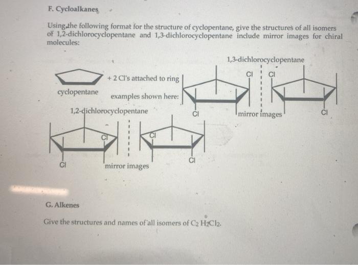 Solved F. Cycloalkanes Using the following format for the | Chegg.com