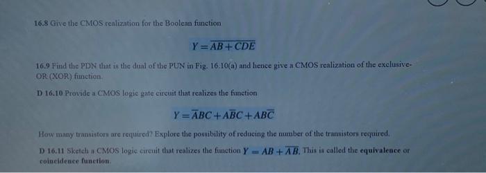 Solved 16.8 Give the CMOS renlization for the Boolean | Chegg.com
