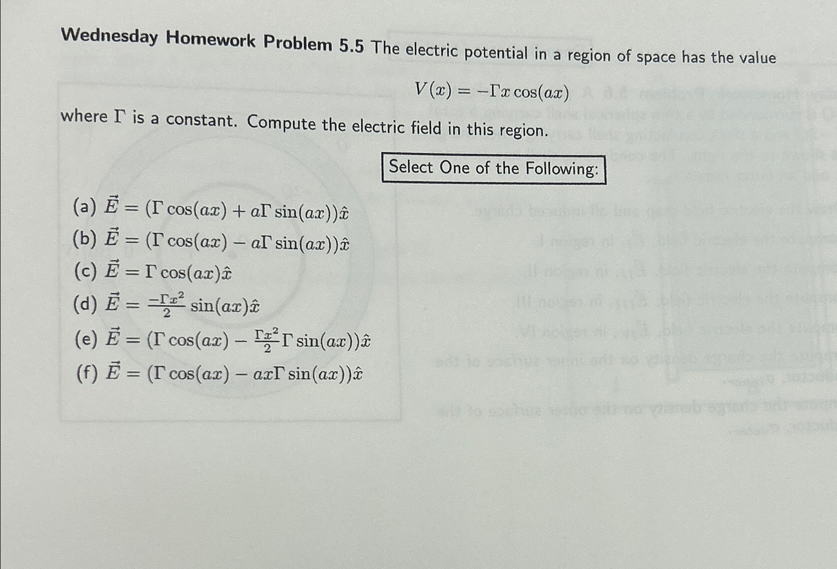 Solved Wednesday Homework Problem 5.5 ﻿The electric | Chegg.com