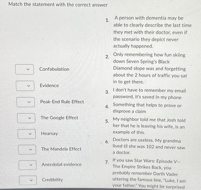 Match the statement with the correct answer 1. A | Chegg.com