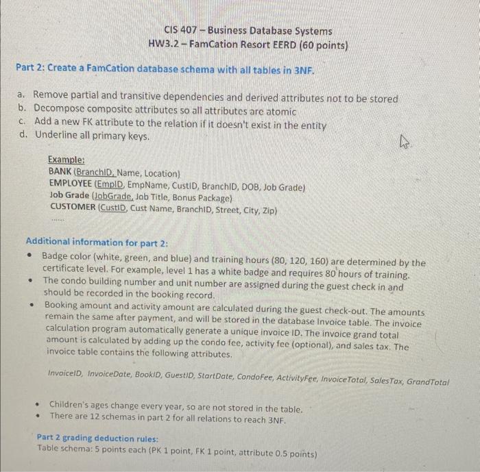 Solved CIS 407 - Business Database Systems HW3.2 - FamCation | Chegg.com